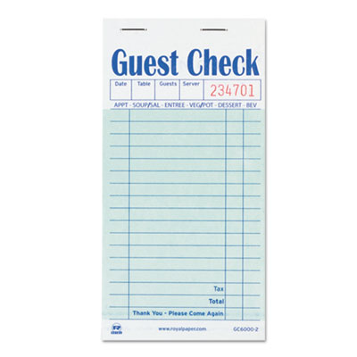 Amercareroyal® Guest Check Pad, 17 Lines, Two-Part Carbon, 3.5 x 6.7 ...