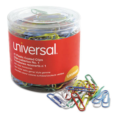 Universal® Plastic-Coated Paper Clips with One-Compartment Dispenser T ...