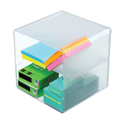 Deflecto® Stackable Cube Organizer, Divided, 2 Compartments, Plastic ...