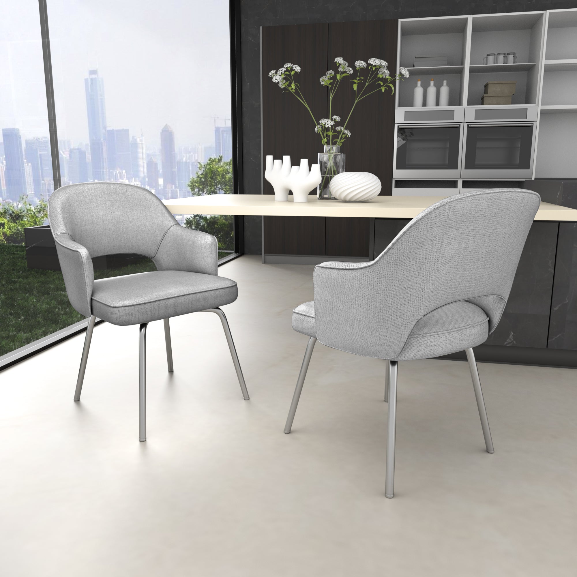 Grey Linen Guest Chair
